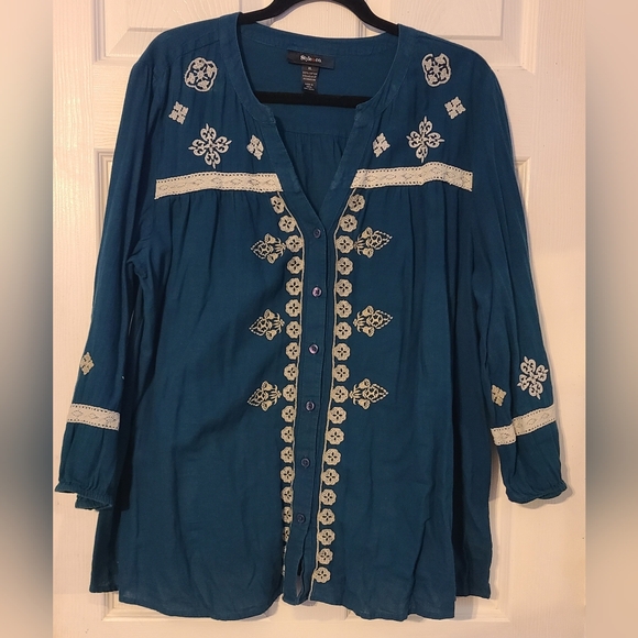 Style & Co. | Tops | Style Co Blue Embroidered Tunic With Relaxed Fit ...